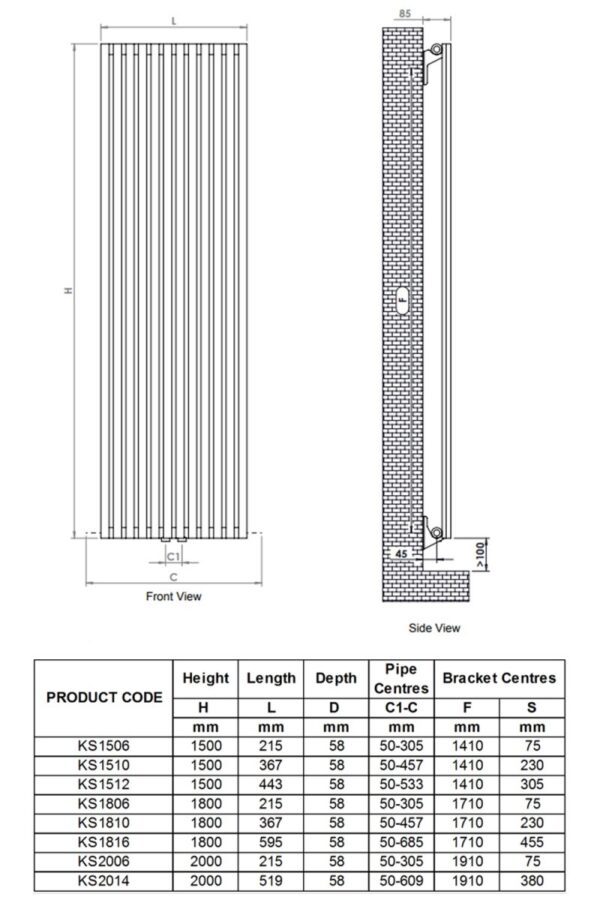 Ultraheat Klon Black H1800mm X W383mm Minimalist Vertical Single 'd ...